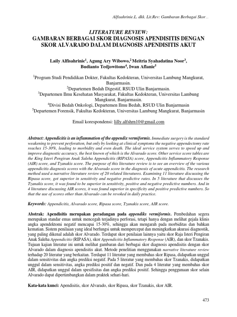 Gambaran Berbagai Skor Diagnosis Apendisitis Dengan Skor Alvarado Dalam ...
