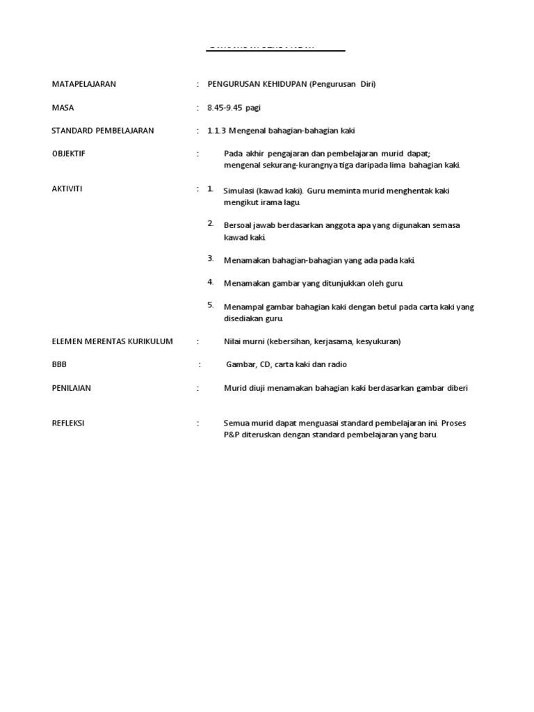 3 CTH RPH Pengurusan Diri | PDF