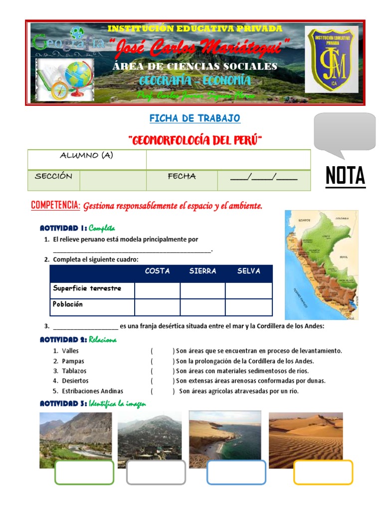 Ficha de Relieve Del Perú 1 | PDF | Perú | Andes