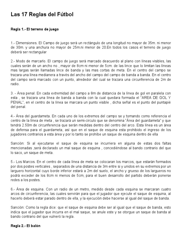 Las 17 Reglas Del Fútbol | PDF | Juegos de habilidad física | Juegos ...