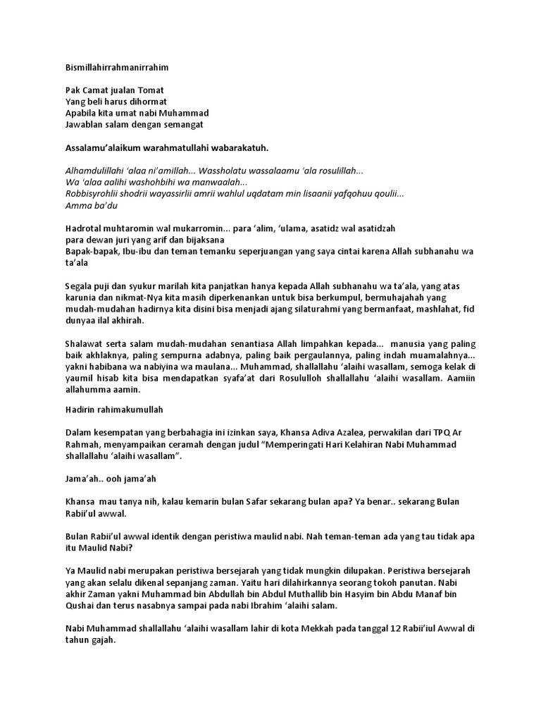 Teks Dai Cilik Tema Maulid Nabi | PDF