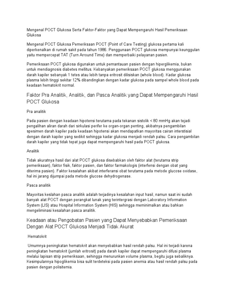 Faktor Yang Mempengaruhi POCT Glukosa | PDF