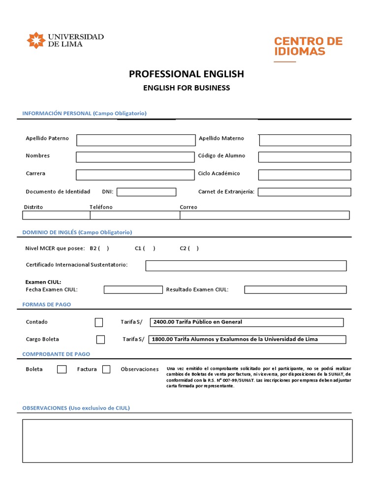 Carta de Inscripción Curso ENGLISH For BUSINESS | PDF