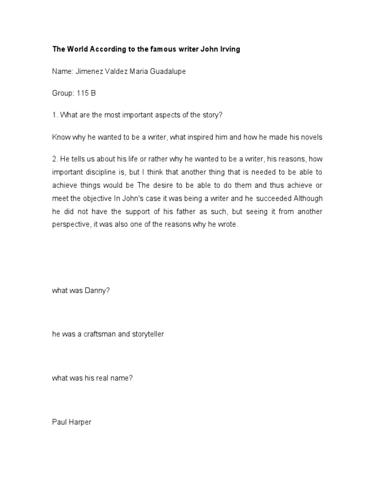 The World According To The Famous Writer John Irving | PDF