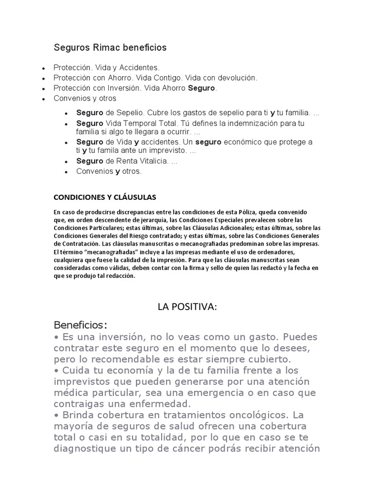 Rimac Positiva | PDF | Póliza de seguros | Seguro