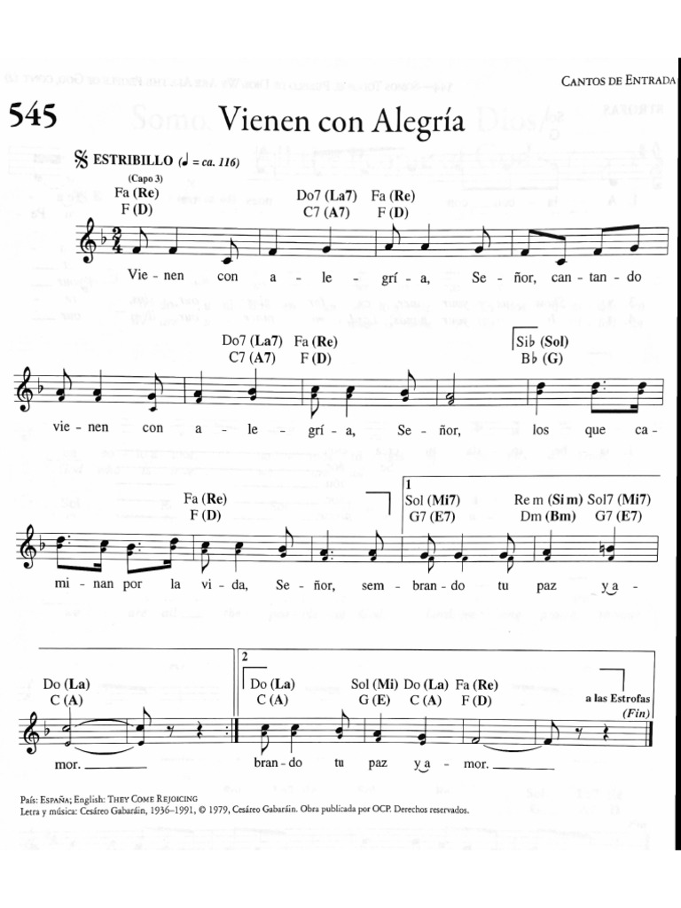Vienen Con Alegría - Partitura | PDF Vienen Con Alegría - Partitura | PDF