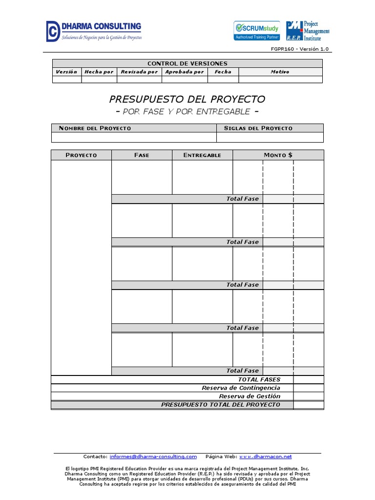 FGPR - 160 - 06 - Presupuesto Del Proyecto - Por Fase y Por Entregable ...
