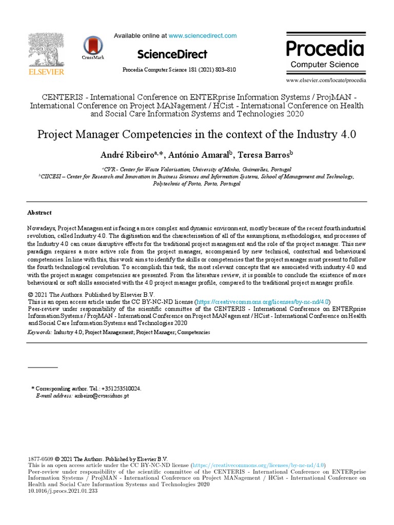 Project Manager Competencies in The Context of The - 2021 - Procedia Computer S | PDF | Project ...