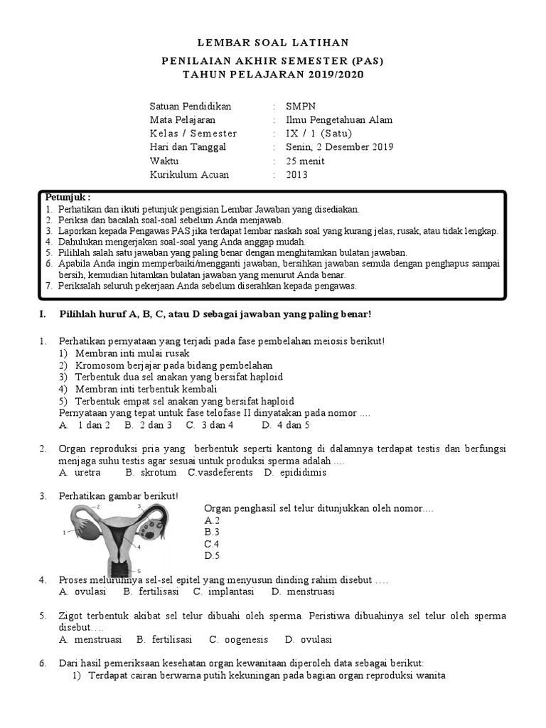 Soal Pas Ipa KLS 9 K13 | PDF
