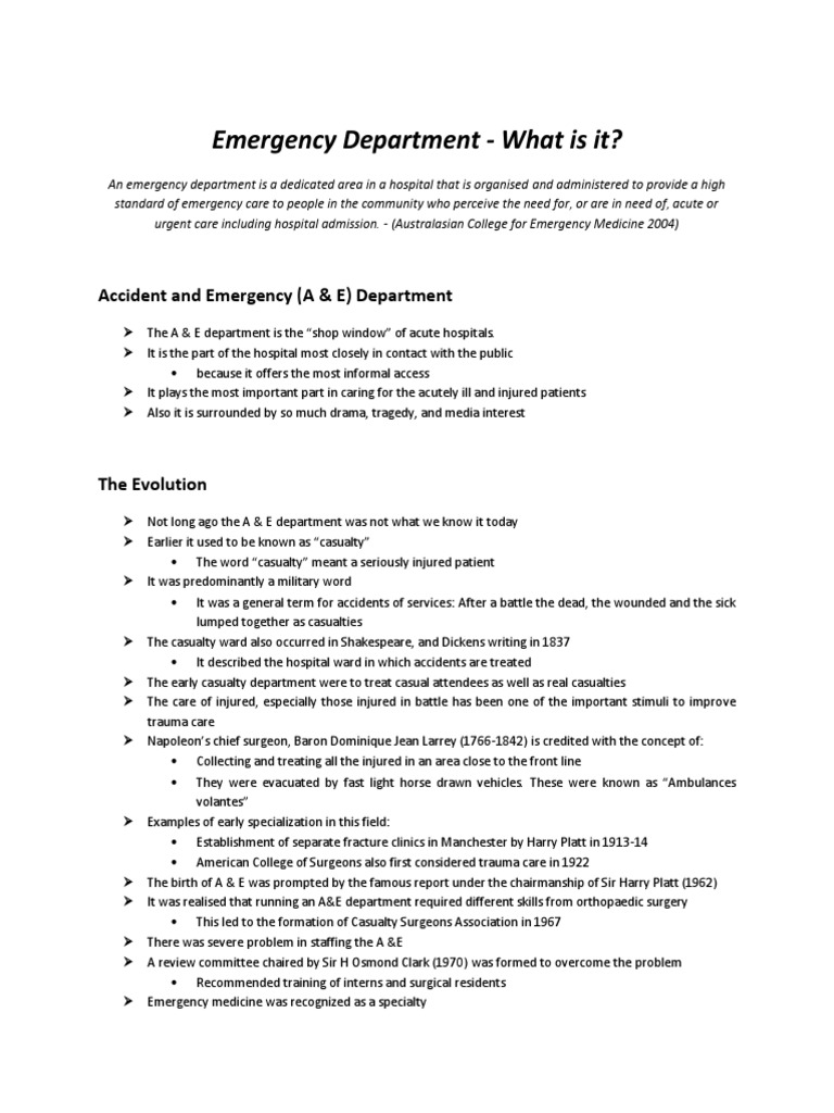 The Comprehensive Guide to Emergency Departments: Their Evolution ...