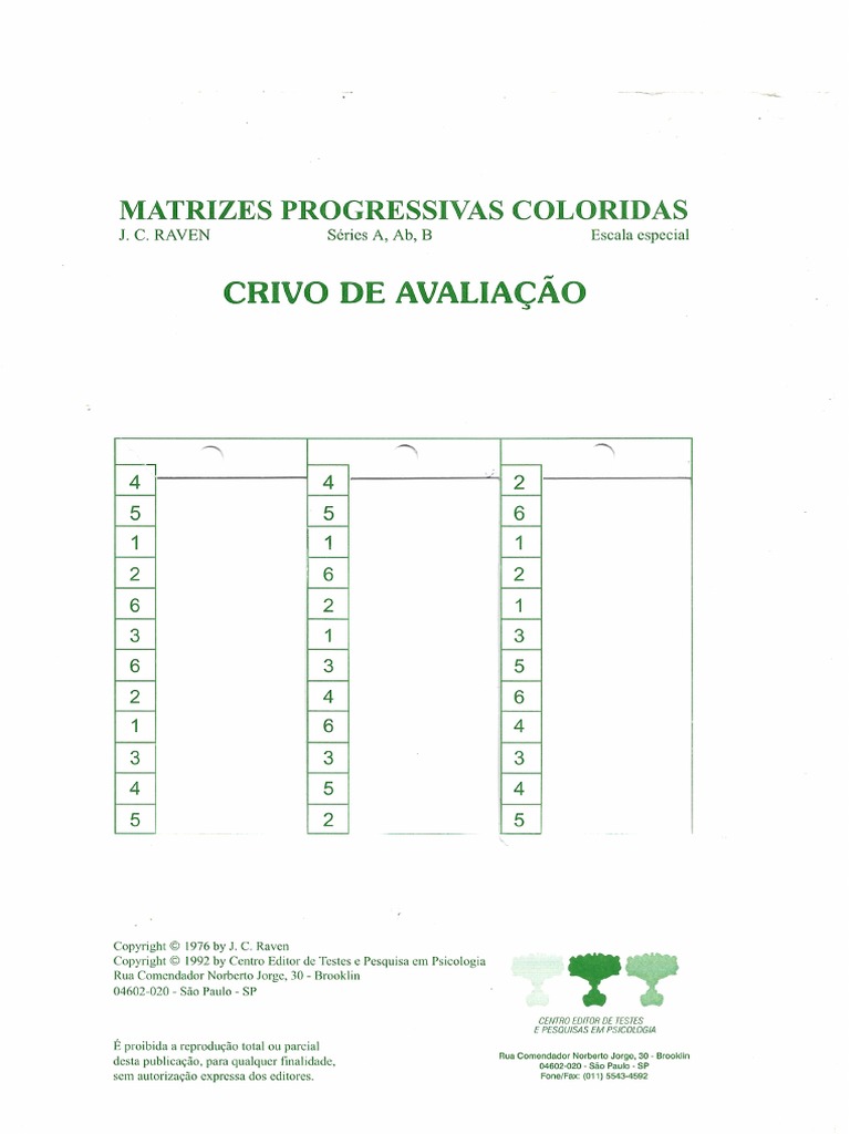 Crivo de Avaliação - Matrizes Progressivas Coloridas de Raven | PDF
