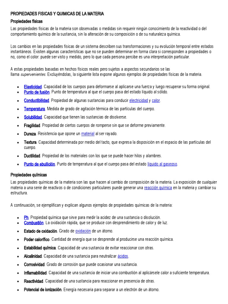 Propiedades Fisicas y Quimicas de La Materia | PDF | Importar | Química