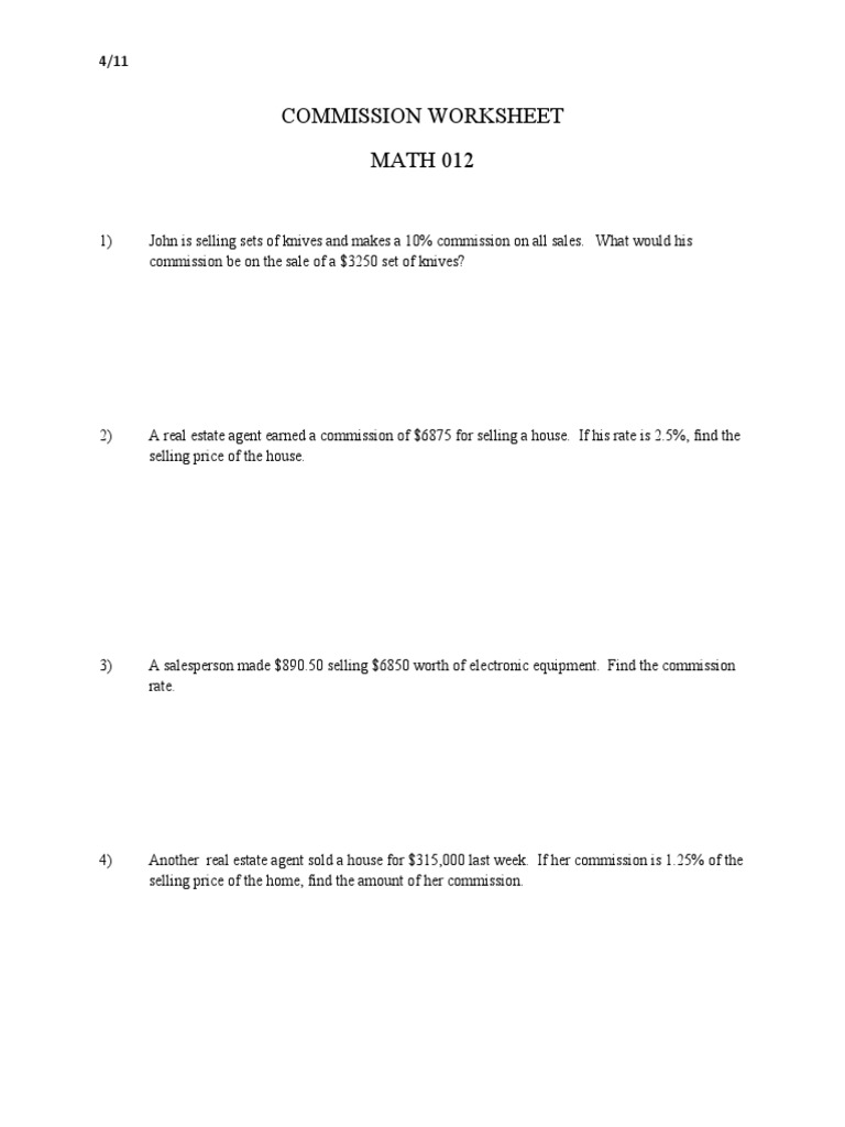 Commission Worksheet | PDF