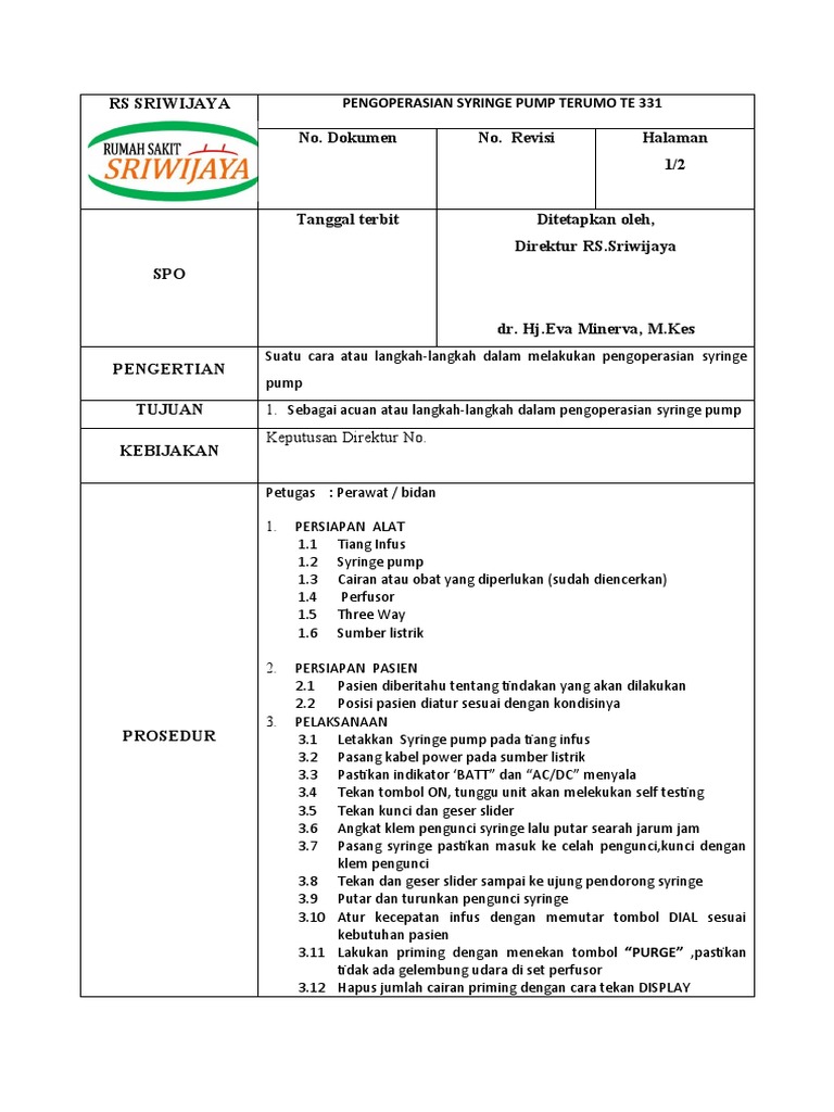 09.spo Pengoperasian Syringe Pump Terumo Te 331 | PDF