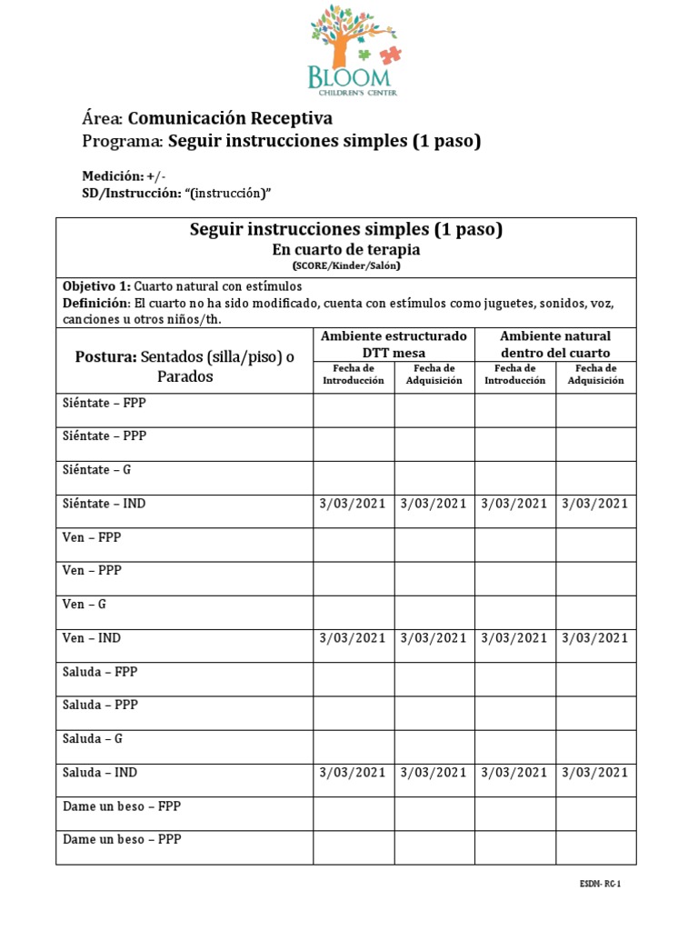 Instrucciones Simples para Niños Autistas | PDF