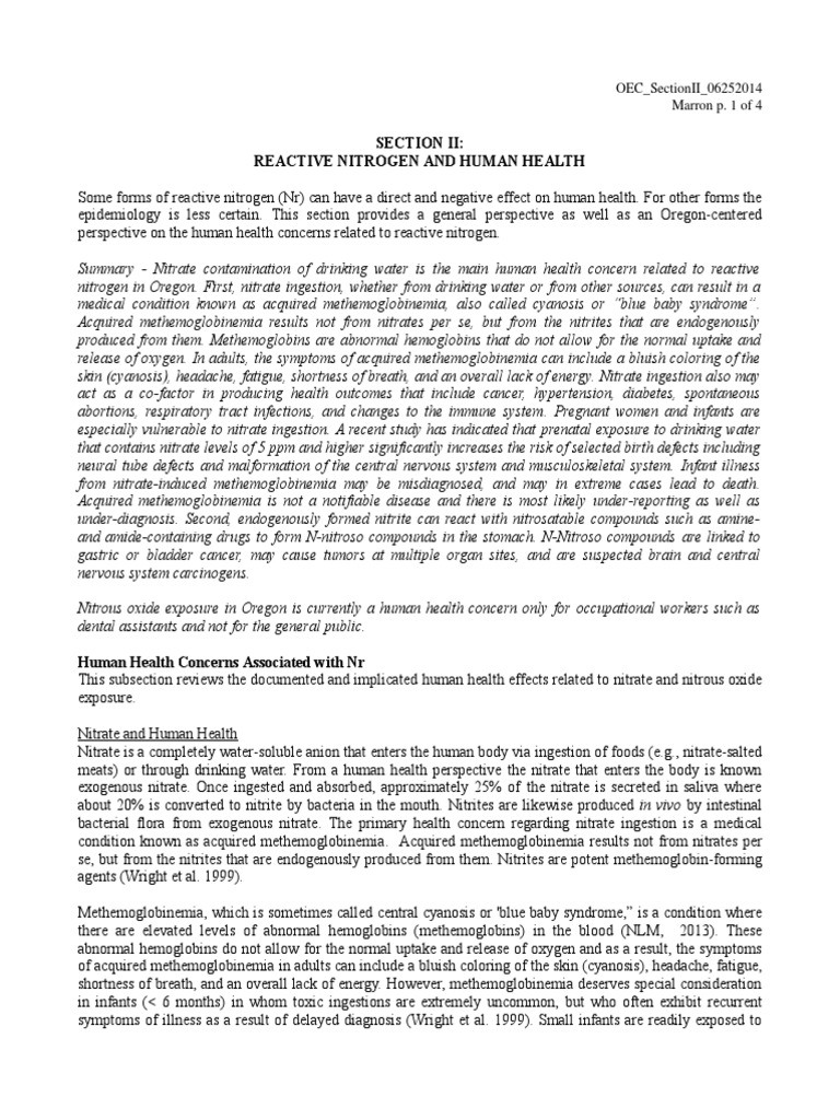 SectionII NR and Human Health Final | PDF | Nitrate | Nitrite