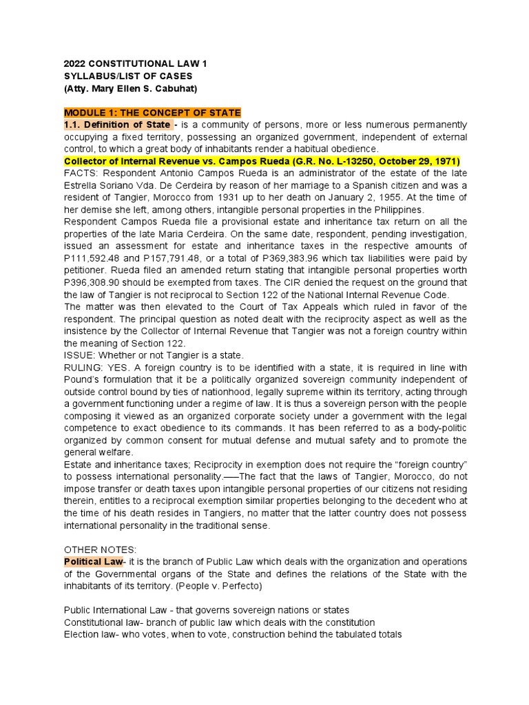 Consti Law 1 Notes and Cases | PDF | Sovereignty | Legal Concepts