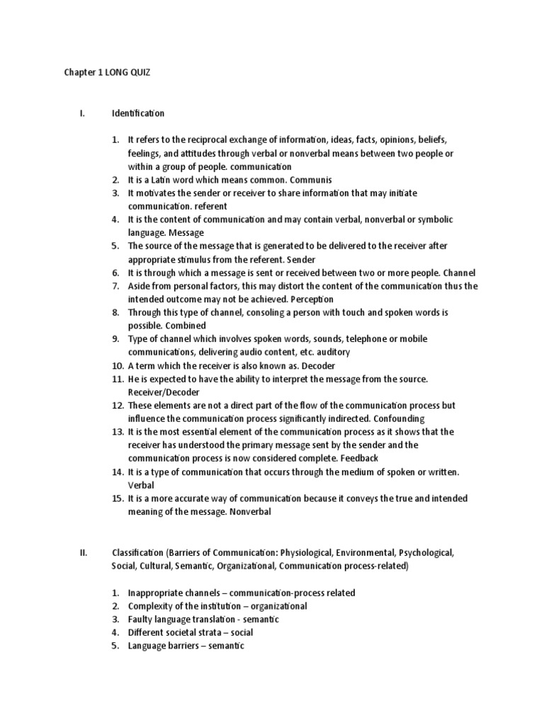 Chapter 1 LONG QUIZ (PurComm) | PDF | Communication | Nonverbal ...