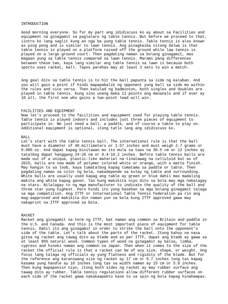 Script in P.E. | PDF | Table Tennis | Olympic Sports