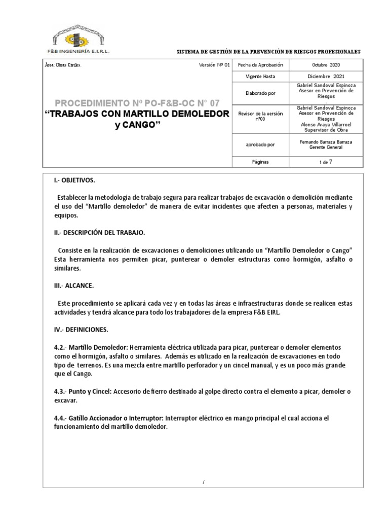 Po F&B Oc N-07 - Martillo Demoledor y Cango Electrico | PDF | Herramientas | Equipo