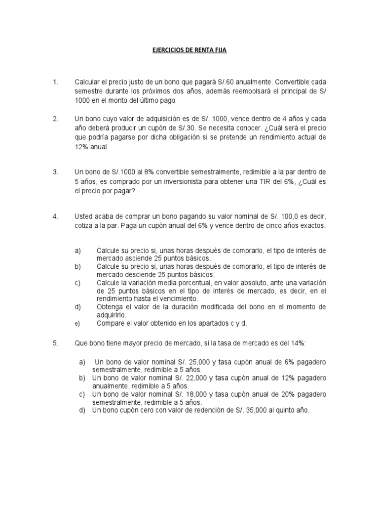 Ejercicios de Renta Fija | PDF | Renta Fija | Dinero