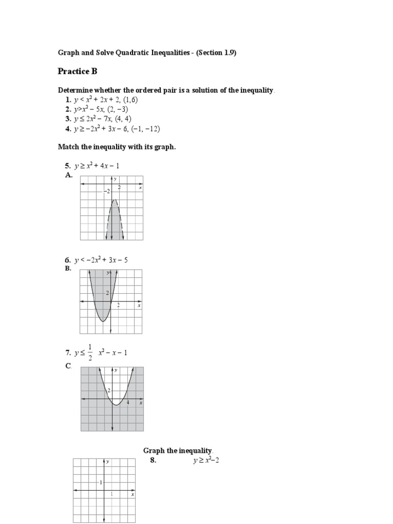 4.15 - Graph and Solve Quadratic Inequalities Practice B | PDF