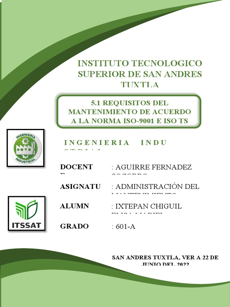 5.1 Requisitos Del Mantenimiento de Acuerdo A La Norma ISO-9001 e ISO-TS 16949 | PDF | Calidad ...