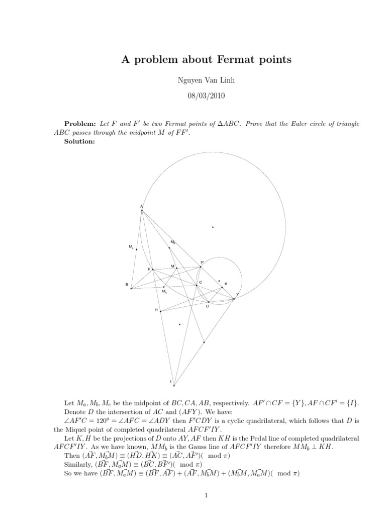 Fermat points and the Euler circle | PDF | Mathematics | Classical Geometry