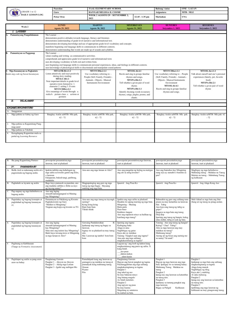 DLL MTB q1 wk2 | PDF | Vocabulary | Behavioural Sciences