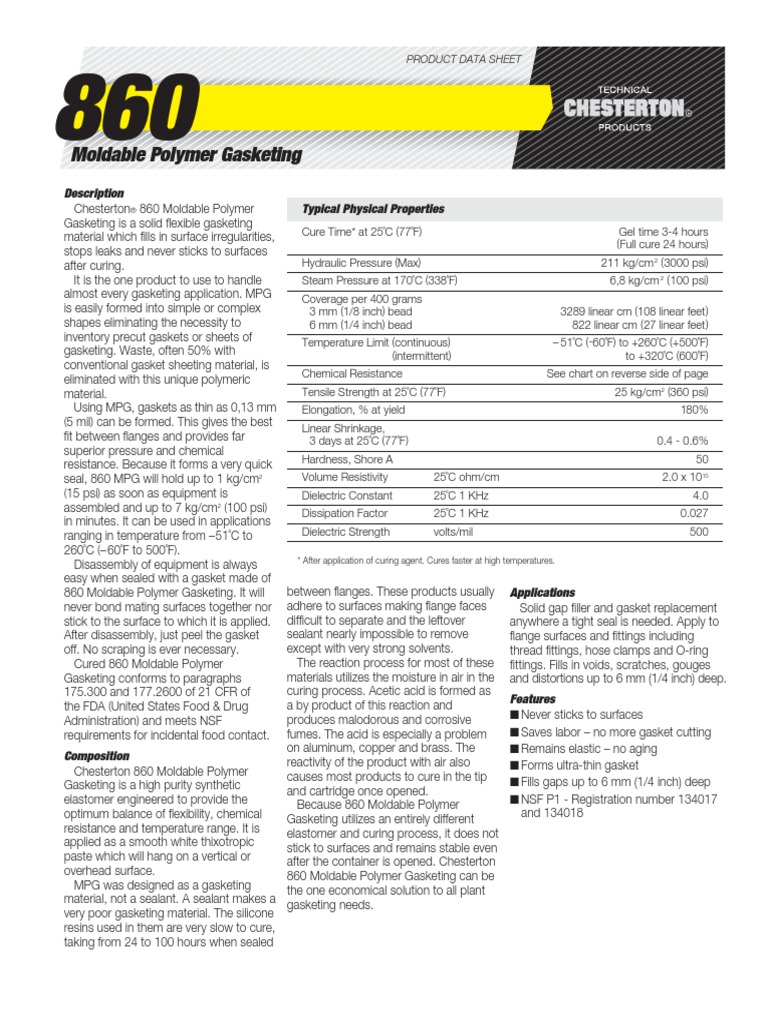 860 Moldable Polymer Gasketing | PDF | Physical Sciences | Chemical ...