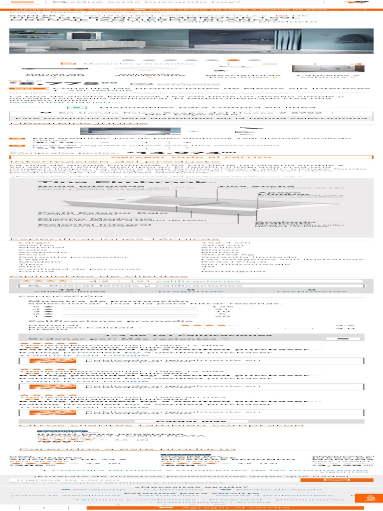TINA DE BAÑO ELMBROOK 159L DRENAJE IZQUIERDO BLANCO The Home Depot México | PDF