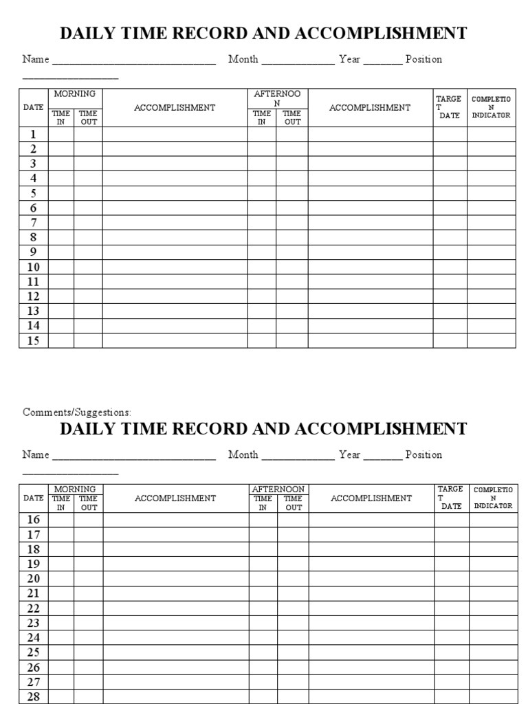 Daily Time Record and Accomplishments | PDF