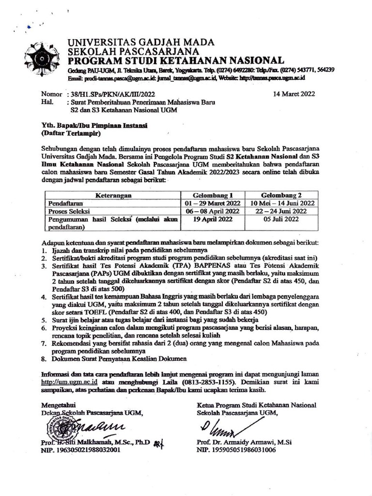 Penerimaan Mahasiswa Baru S2 & S3 Ilmu Ketahanan Nasional (1) - Compressed | PDF
