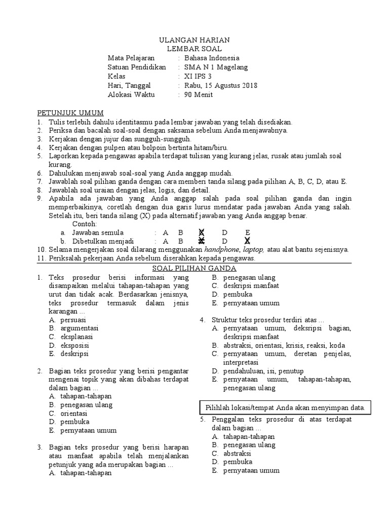 Soal Ulangan Teks Prosedur - XI IPS 3 | PDF