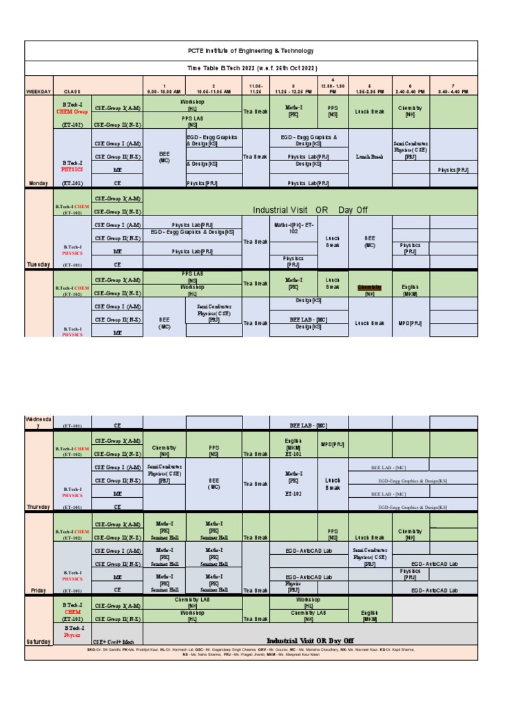 Time Table - BTech-2022-26oct | PDF Time Table - BTech-2022-26oct | PDF