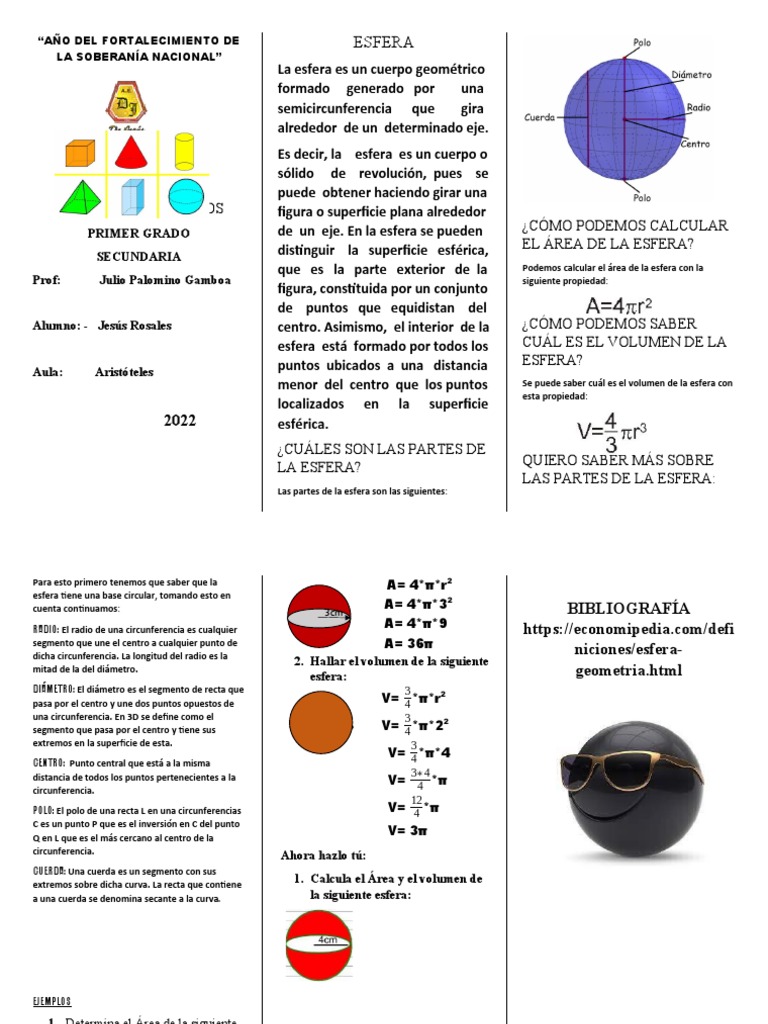 Geometría de la Esfera: Partes y Cálculos | PDF | Esfera | Geometria ...