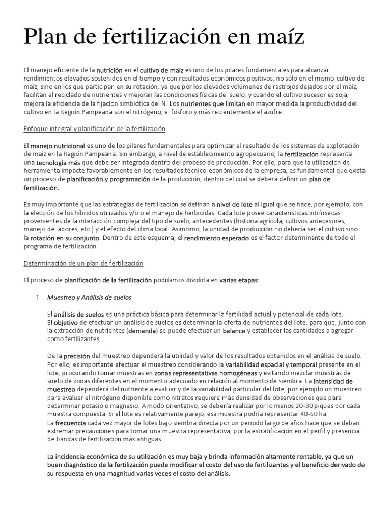 Plan de Fertilización del Maíz | PDF | Fertilizante | Agricultura