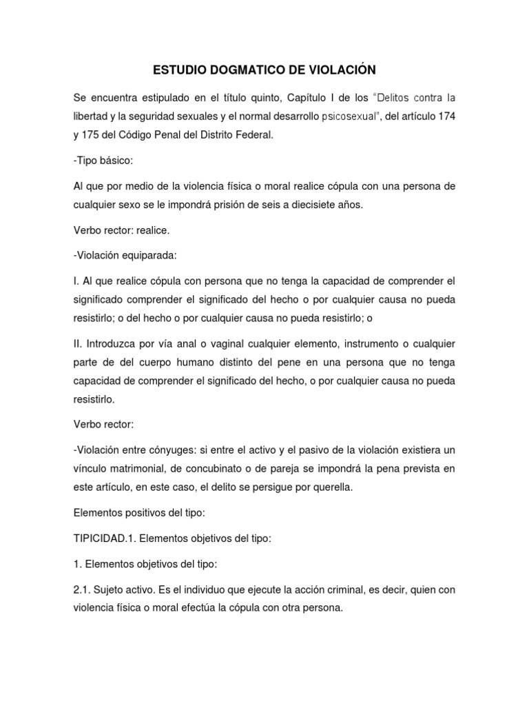 Análisis jurídico del delito de violación según el Código Penal del Distrito Federal de México ...