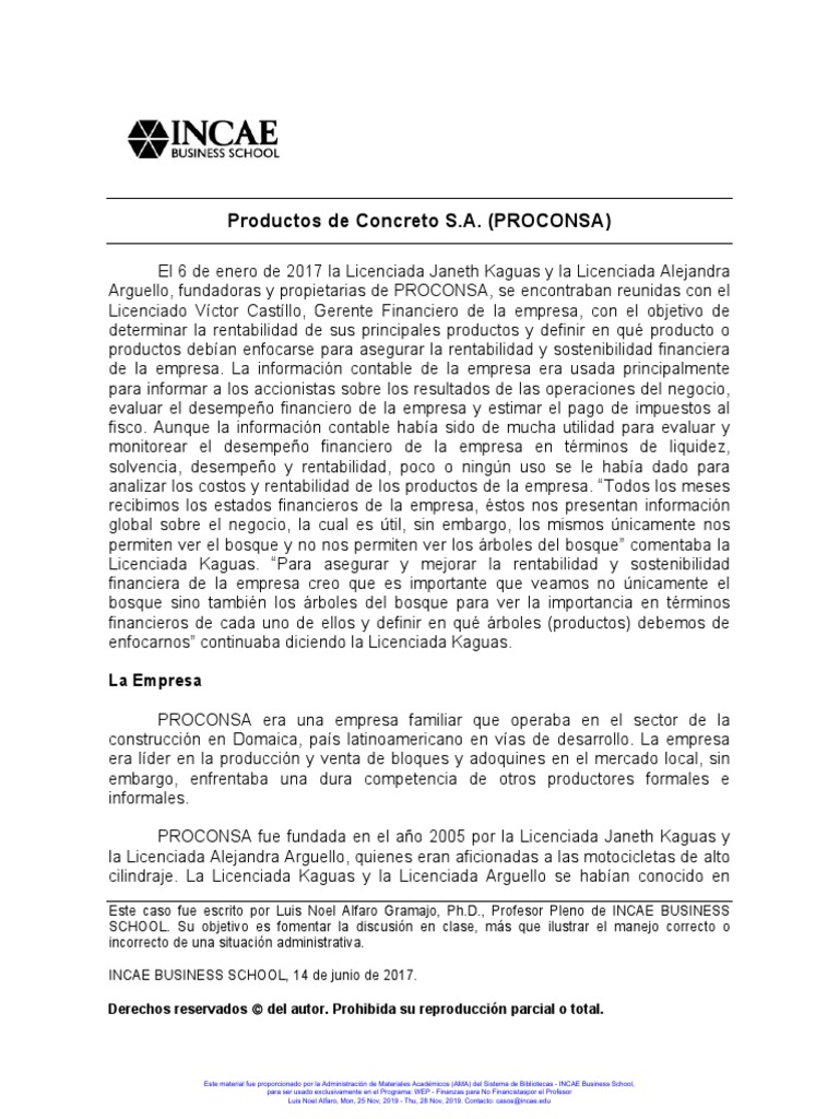 Productos de Concreto PROCONSA Caso WELP | PDF | Costo | Business