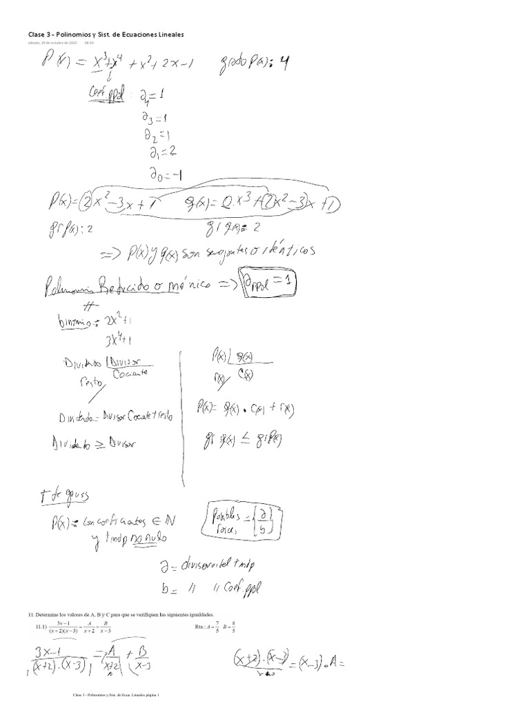 Clase 3 (Polinomios y Sist. de Ecuaciones Lineales) 29-10-22-1 | PDF | Hogar y jardín | Ciencia ...