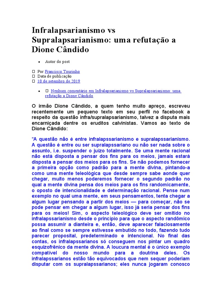 Infralapsarianismo e Supralapsarianismo | PDF | Salvação | Deus