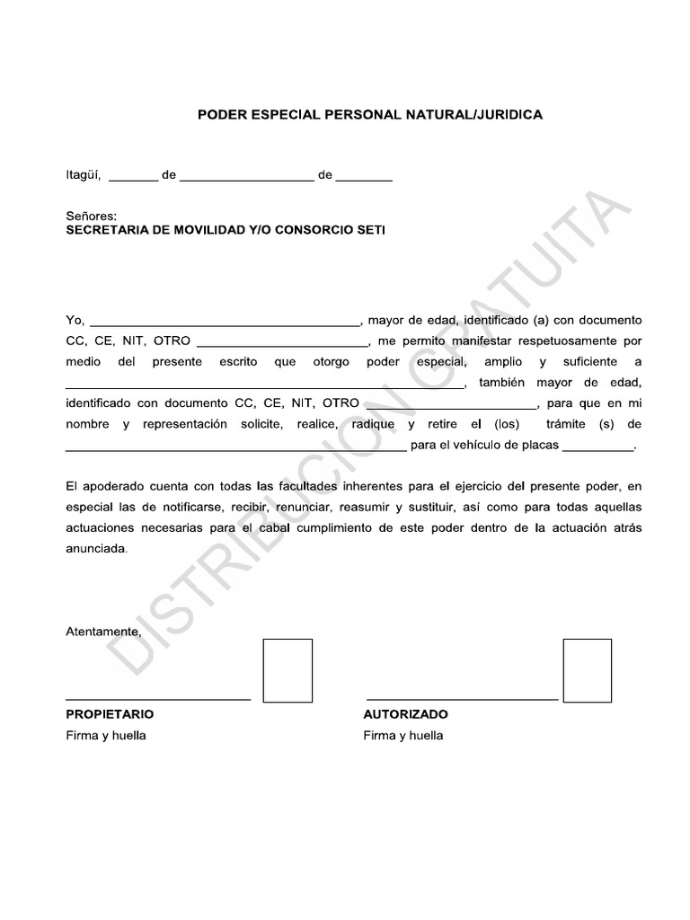 Formato Poder Especial Personal Natural Juridica | PDF