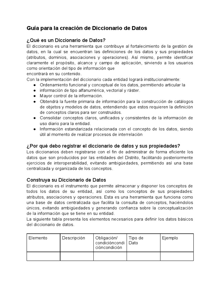 ¿cómo crear un diccionario de datos_ | PDF | Bases de datos | Datos de computadora