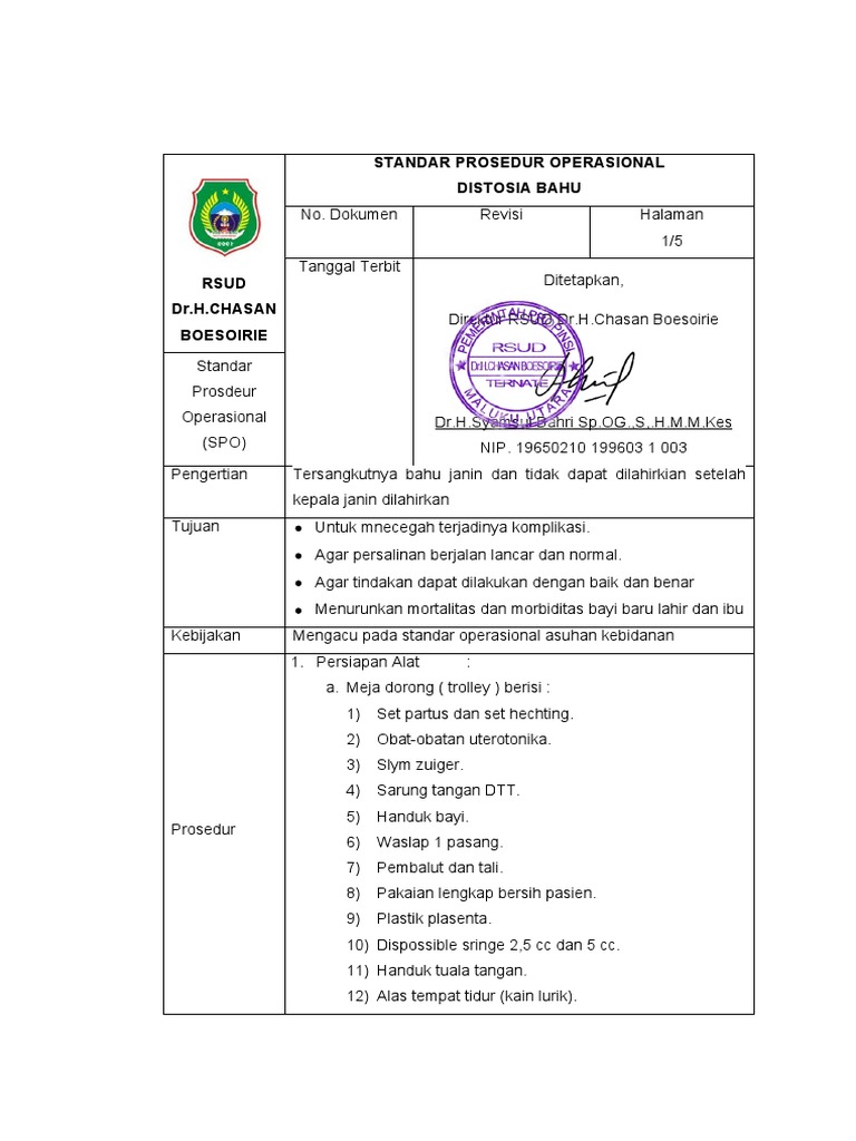 Prosedur Penanganan Distosia Bahu | PDF