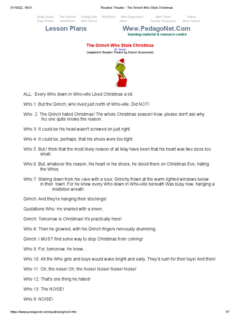 Readers Theater - The Grinch Who Stole Christmas | PDF | Christmas | Dr ...