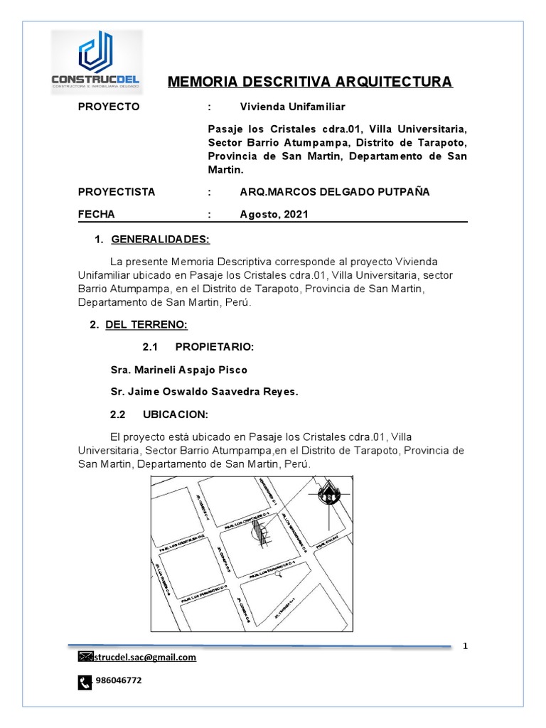 Memoria Descriptiva Arquitectura | PDF