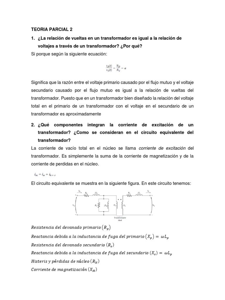 Teoria Parcial 2 | PDF | Transformador | Inductor