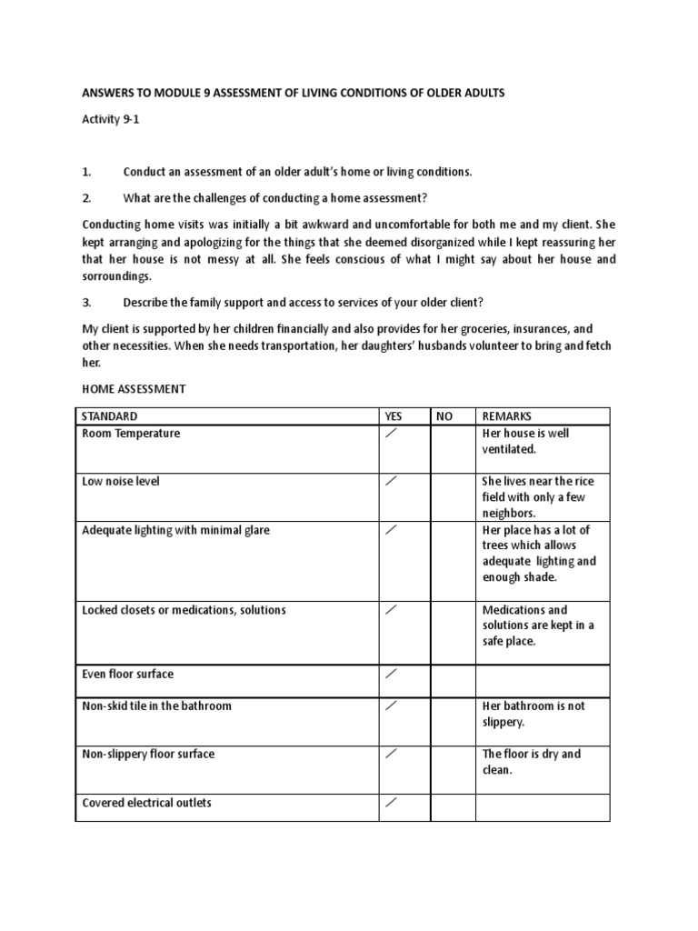 Answer Sheet To Module 9 Assessment of Living Conditions of Older ...