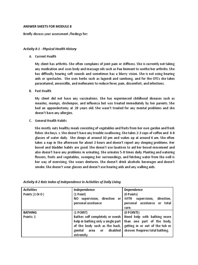 Answer Sheet For Module 8 | PDF | Urinary Incontinence | Psychology