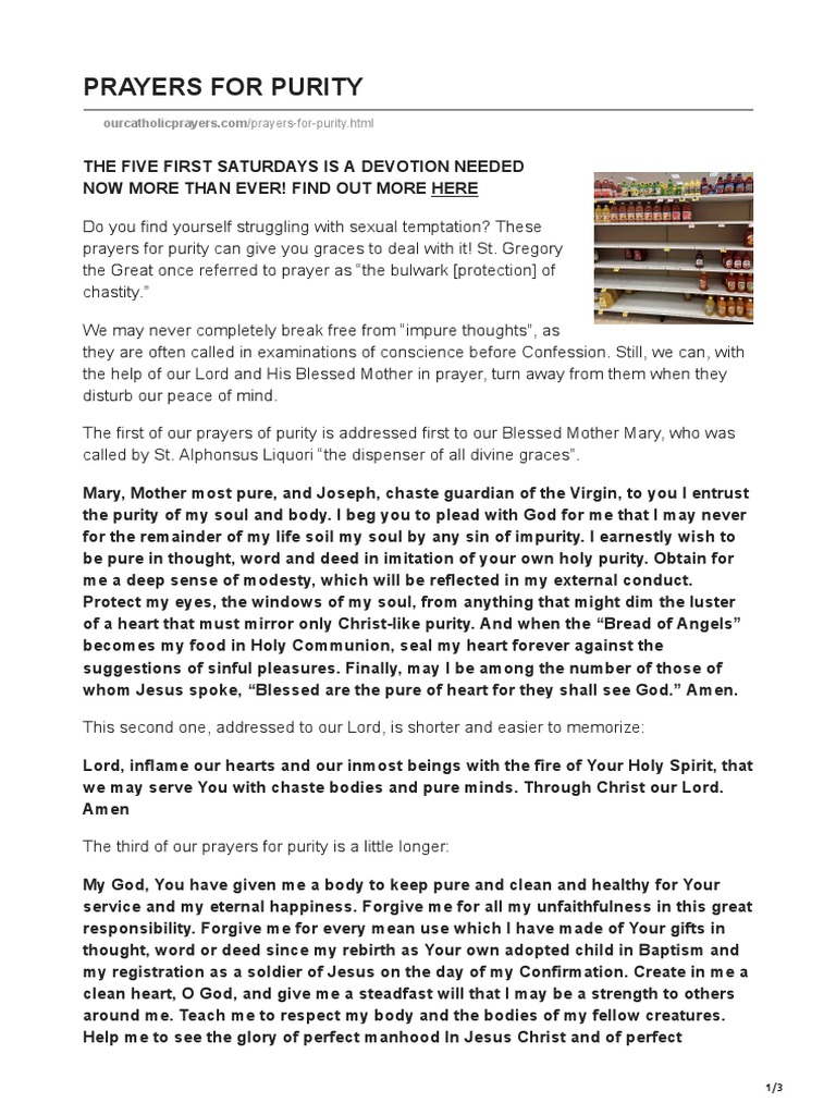 Prayers For Purity | Download Free PDF | Chastity | Mary, Mother Of Jesus